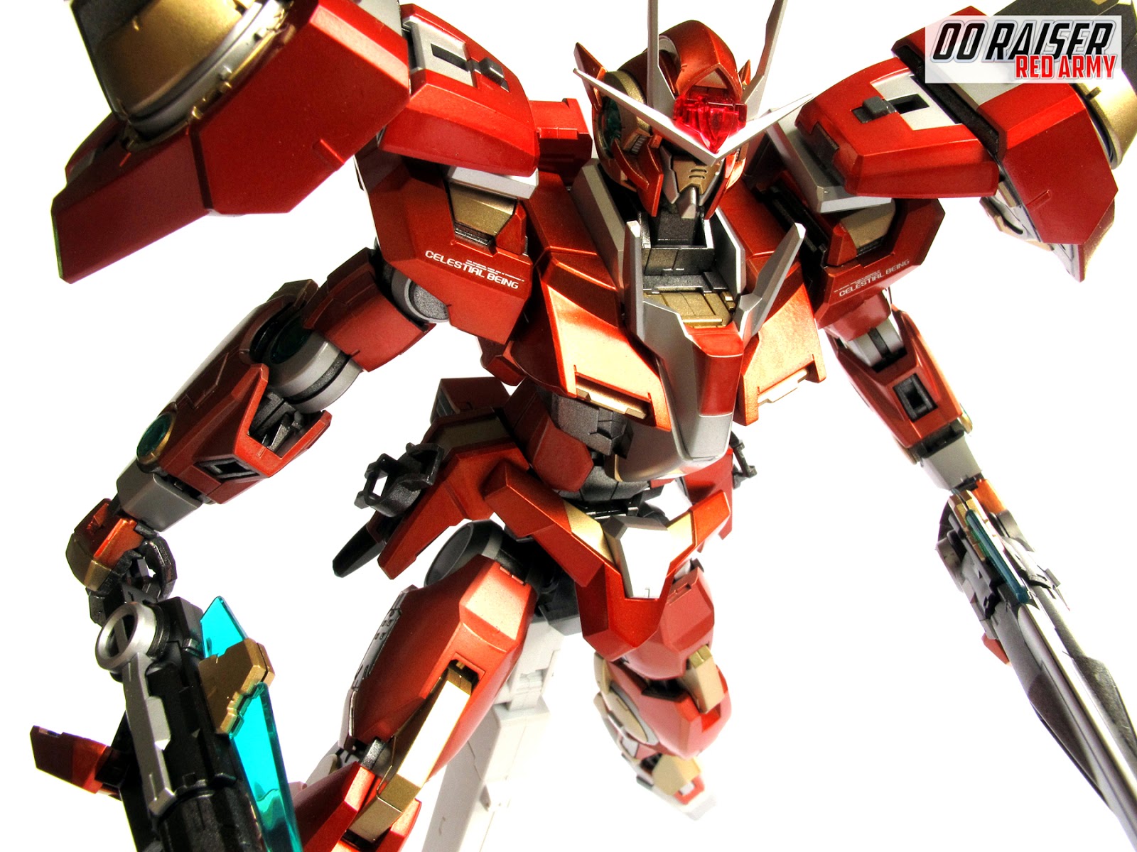 GUNDAM GUY: MG 1/100 GN-0000 + GNR-010 00 Raiser [Red Army] - Painted Build